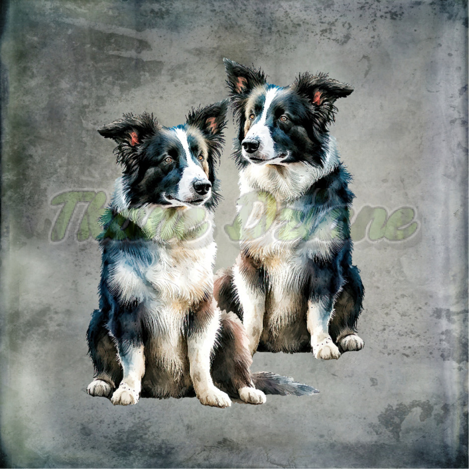 TkaneDziane.pl > PANEL DRUKOWANY DWA BORDER COLLIE SIEDZĄCE TŁO PASTEL SZARY NR 8
